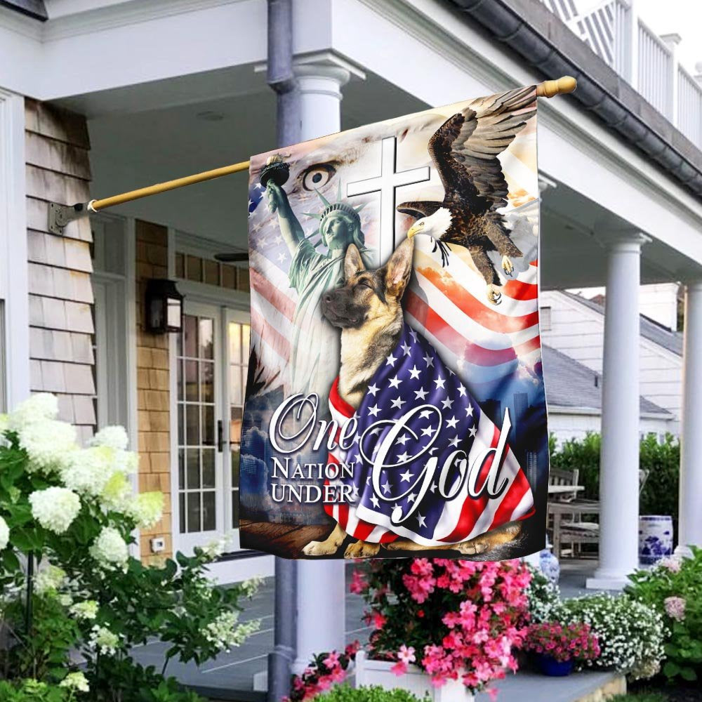 Christian Garden Flags, German Shepherd One Nation Under God American ...