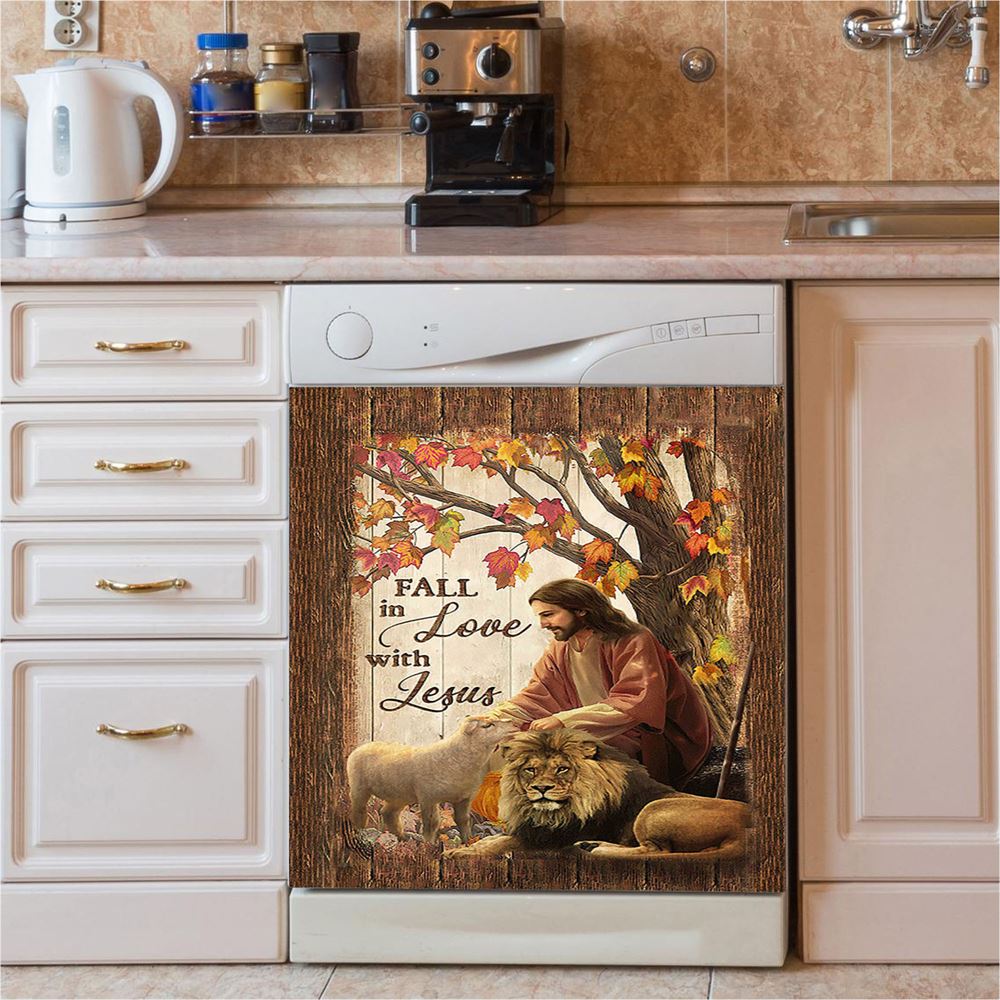Fall In Love With Jesus Dishwasher Cover, Jesus Lion Of Judah White La ...