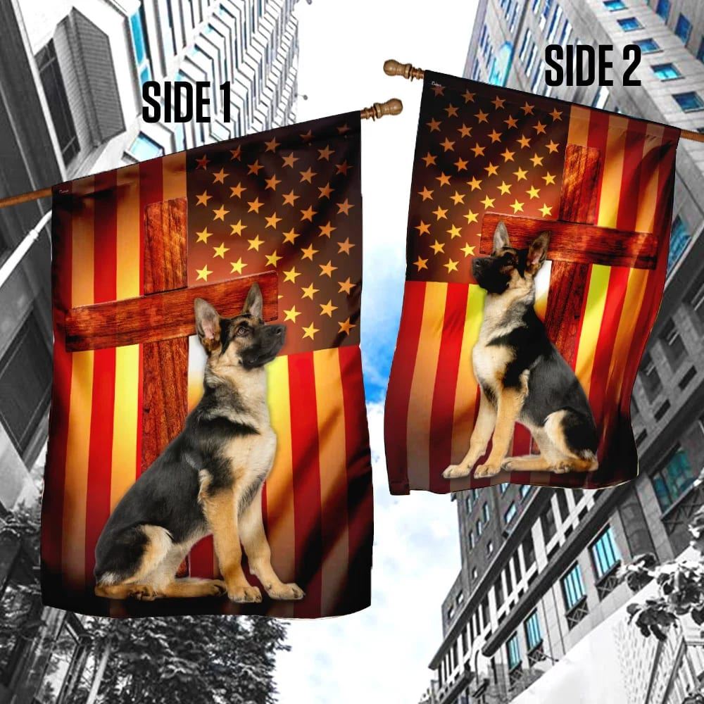 German Shepherd Jesus Cross American US House Flags, Christian Flag, S ...