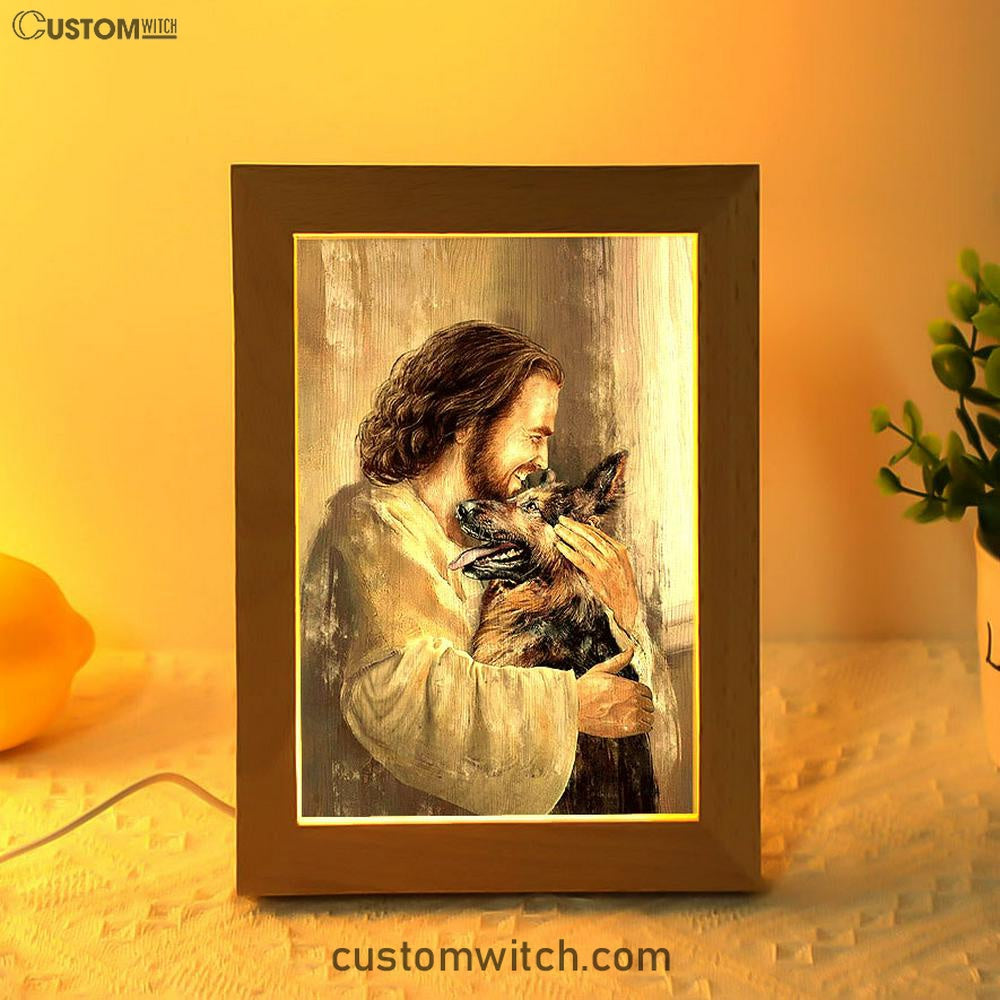 The Life Of Jesus Hug German Shepherd Dog Frame Lamp Art - Christian A ...